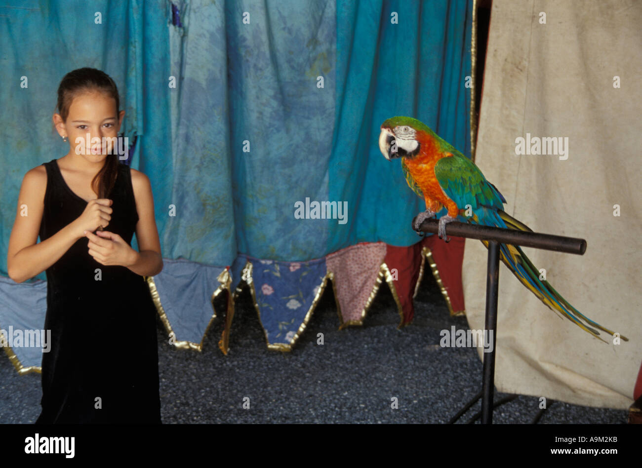 Walker Bros. Brothers Circus performing parrot young girl performer ...