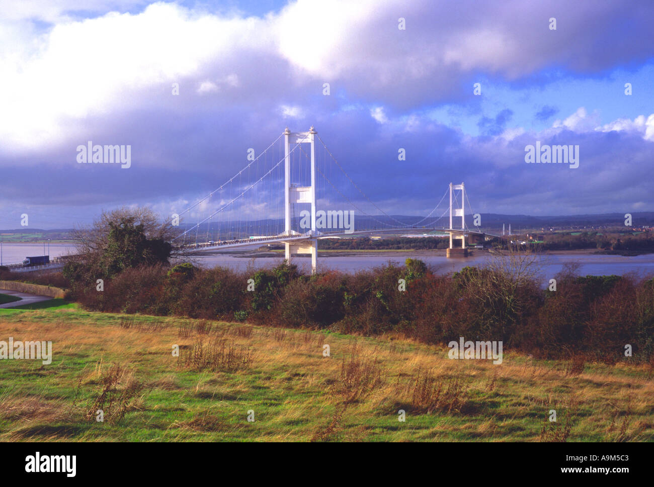 Severn bridge linking England and Wales from English side at Aust ...