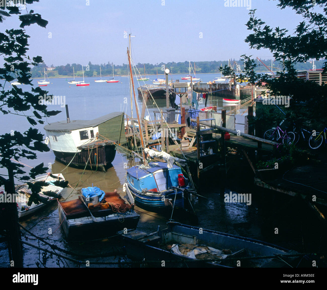 House boats Pin Mill Suffolk England Stock Photo - Alamy