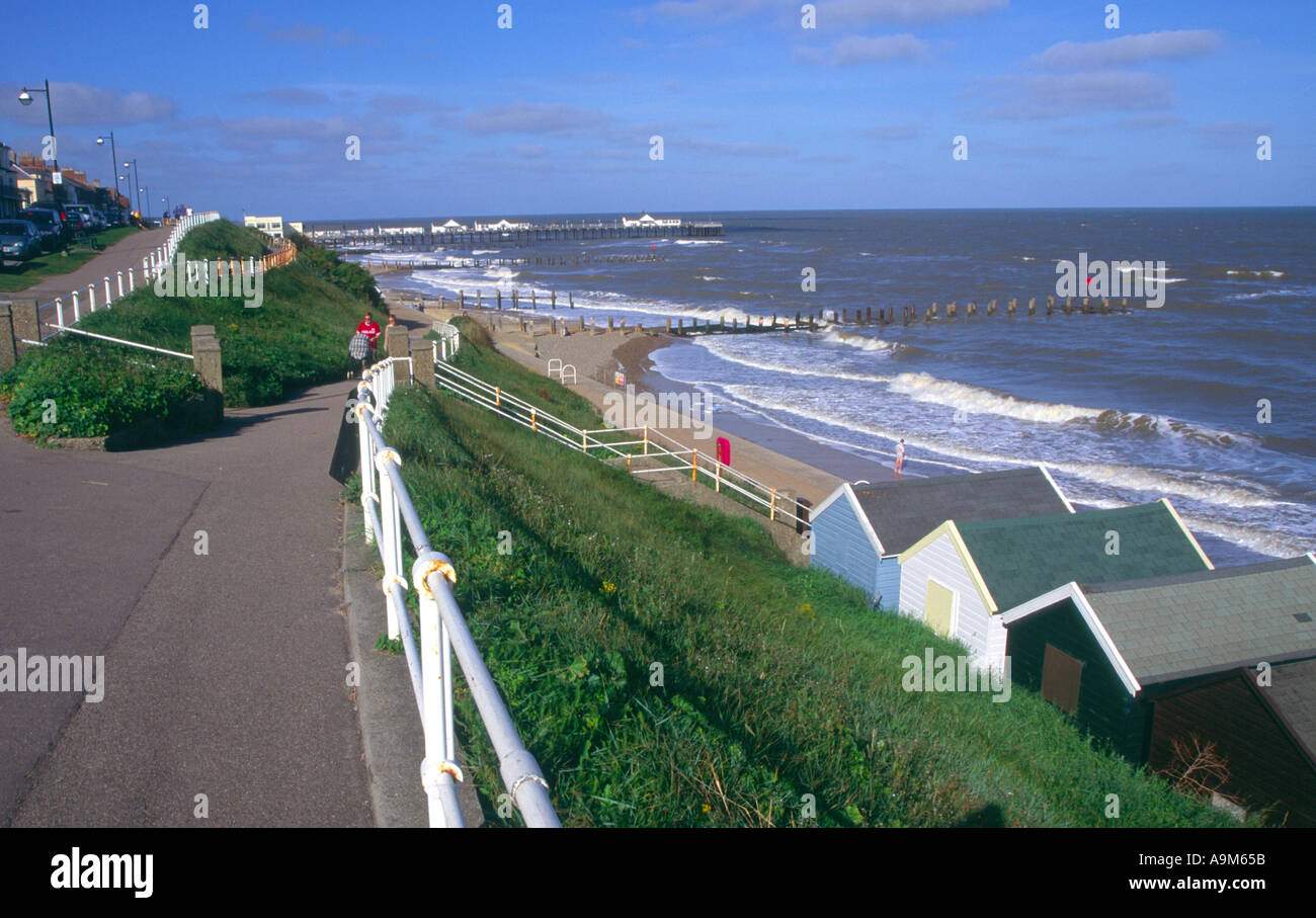 Seafront promenade with beach huts at Southwold, Suffolk, England, UK ...