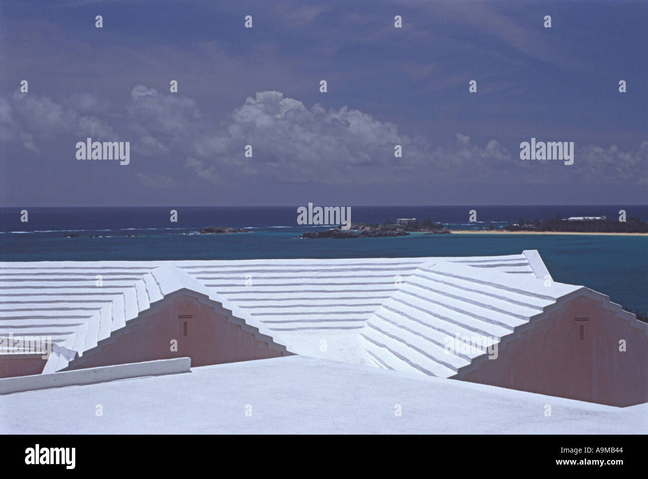 View overlooking rooftops and Atlantic Ocean in Bermuda Stock Photo - Alamy