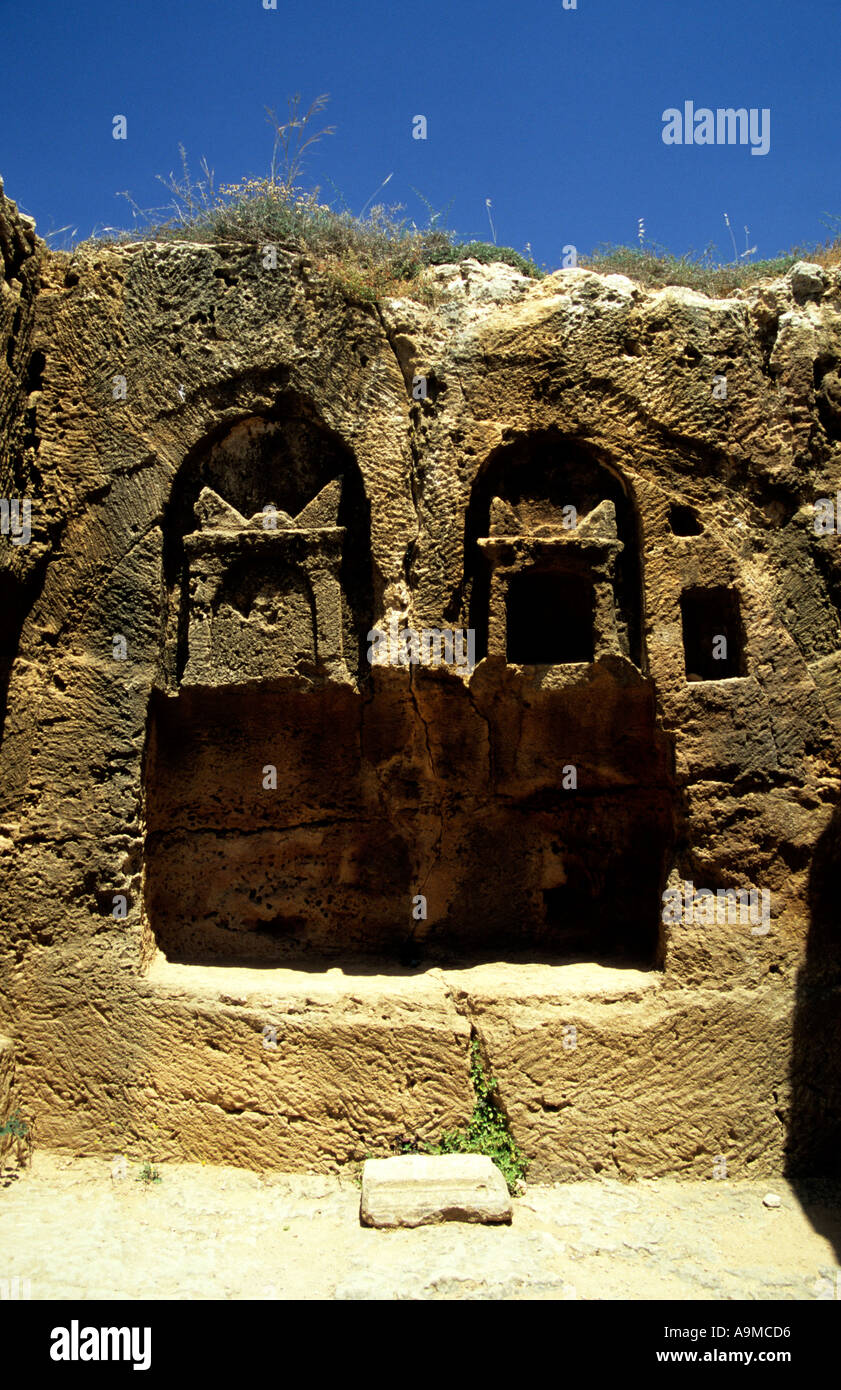 Carvings in the native rock at Tombs of the Kings, Paphos, Cyprus Stock ...