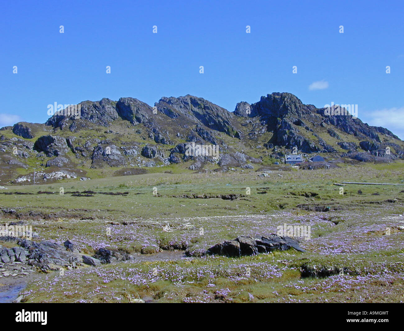View of rugged hills on the Island of Colonsay Inner Hebrides Scotland ...