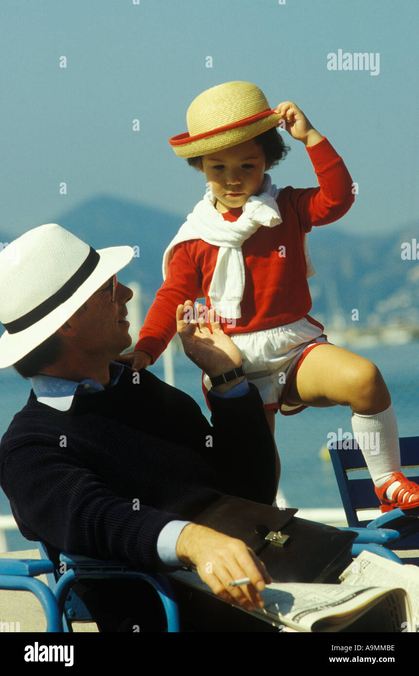 French father and son 1980s quality time together in the sun. South of ...