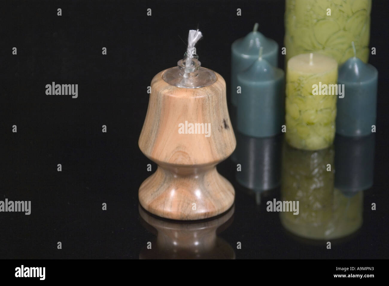 Handmade Cypress Wooden Oil Lamp Stock Photo - Alamy