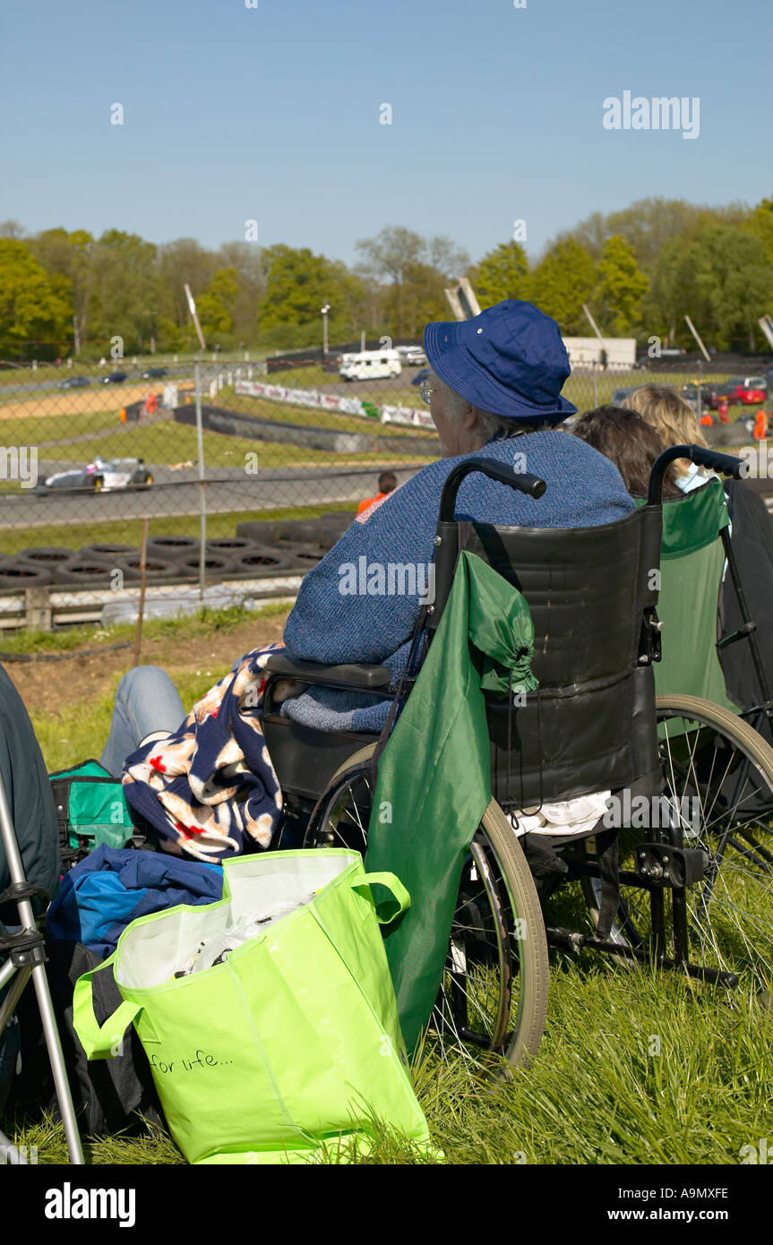 disabled woman spectator in wheelchair at brands hatch race circuit ...