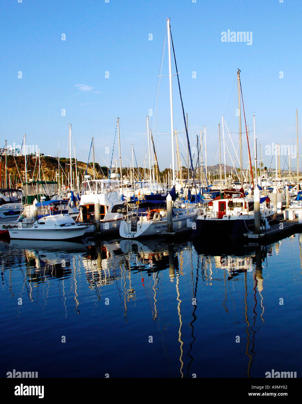 Daybreak view of tall ships docked in Dana Point Harbor CA Stock Photo ...