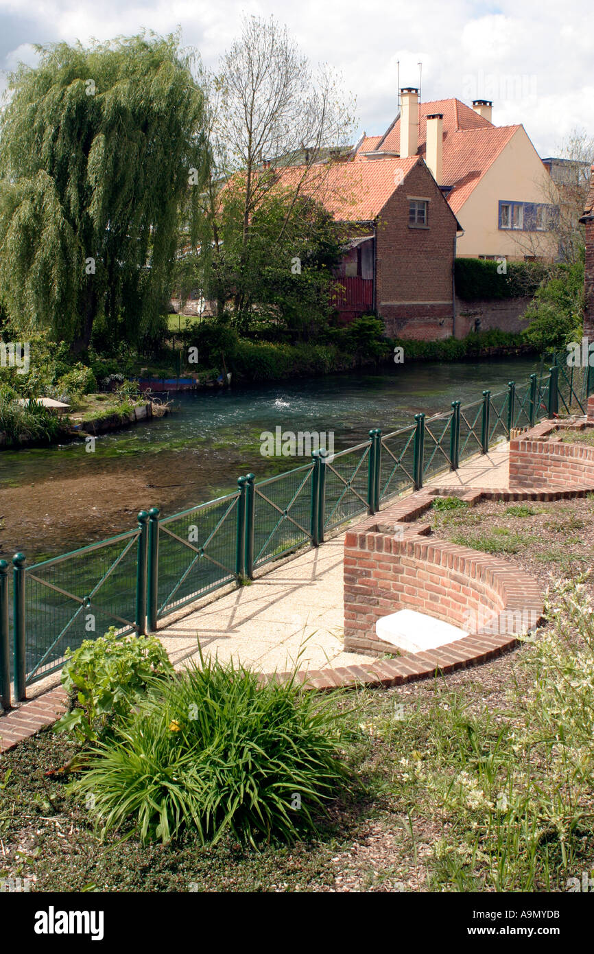 River Authie passing through Auxi le Chateau New seating and railings ...