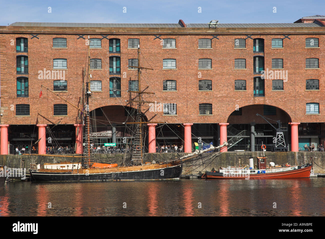 Red pillars in Albert dock restored warehouse area Liverpool merseyside ...