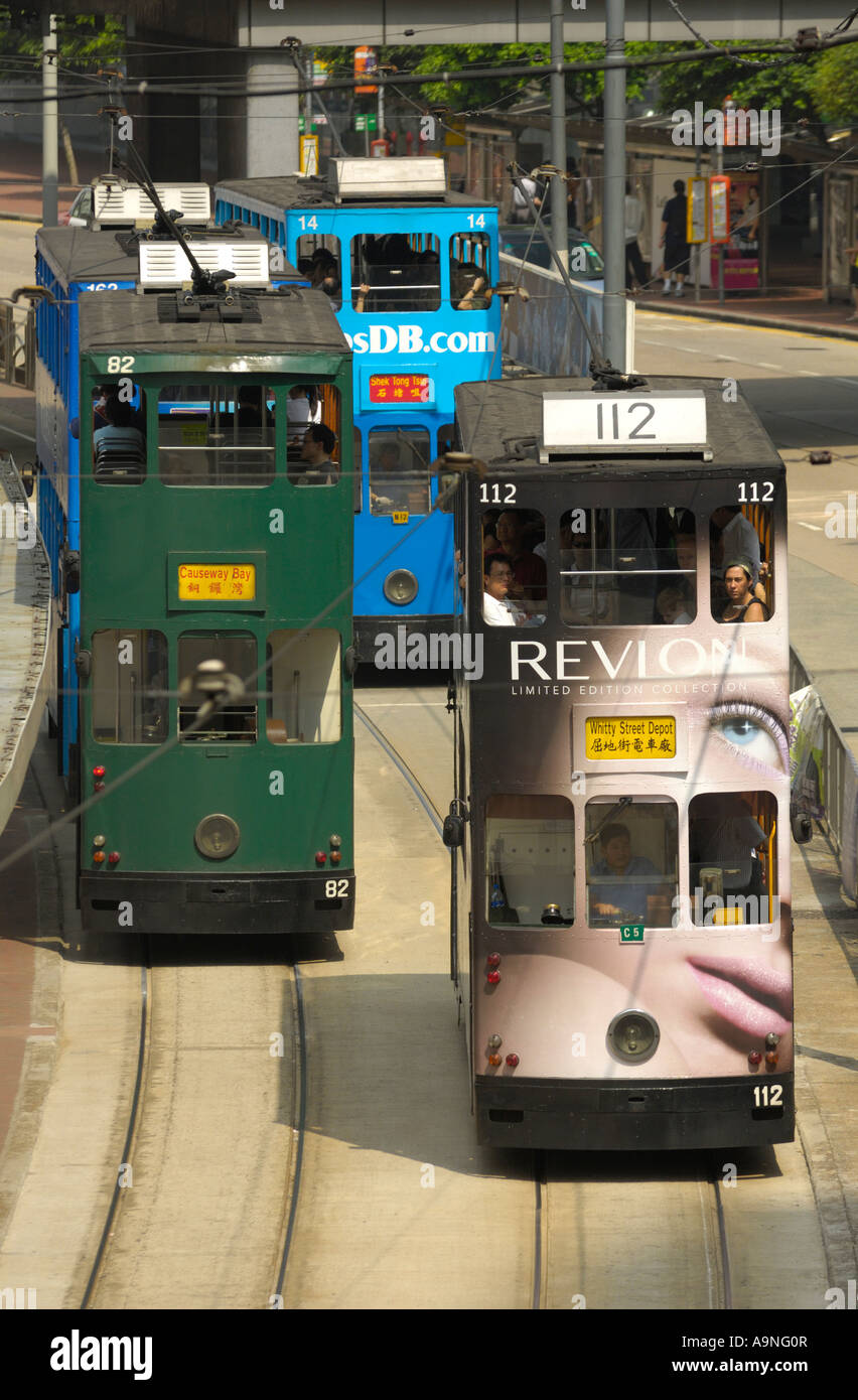 Hong Kong ´s famous double decker trams on Central Stock Photo - Alamy