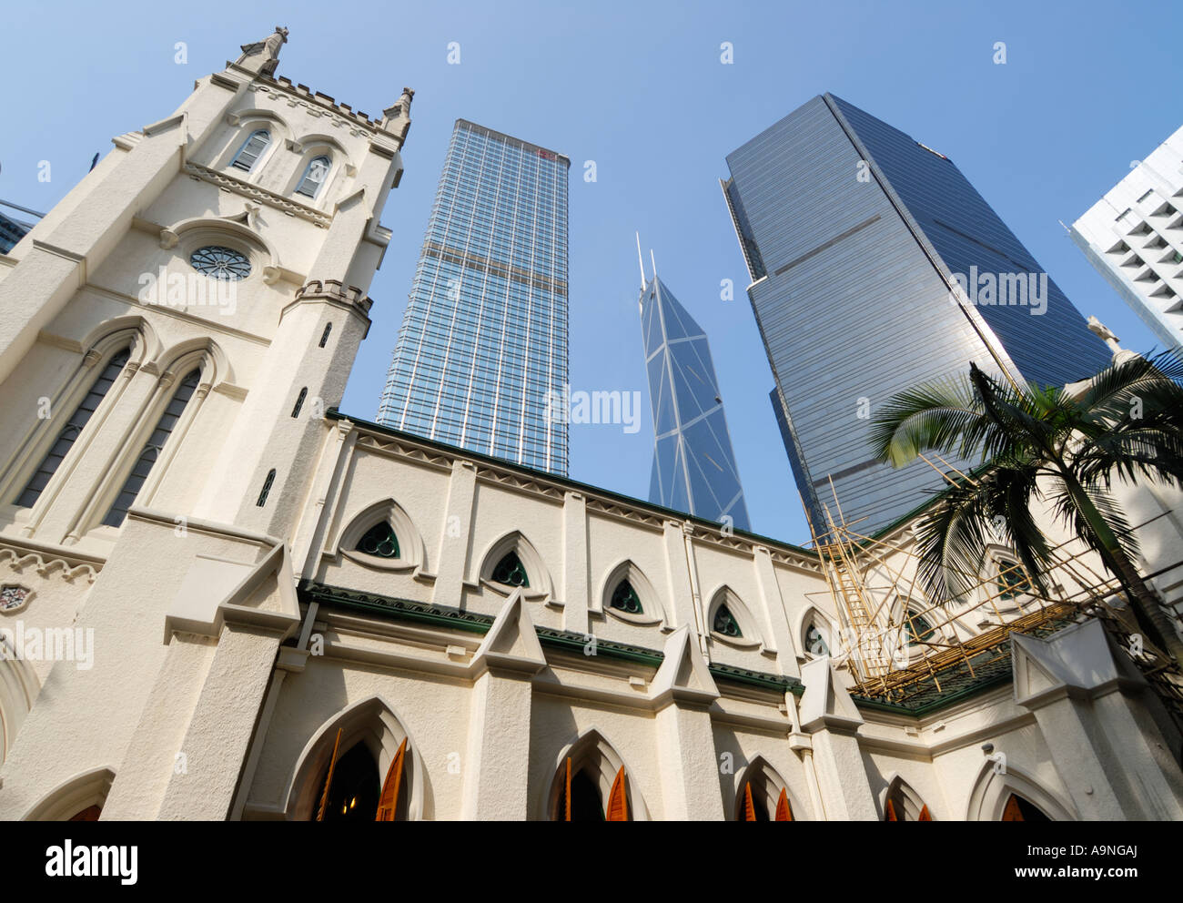 St. John´s cathedral in front of high rise buildings at Hongkong ...