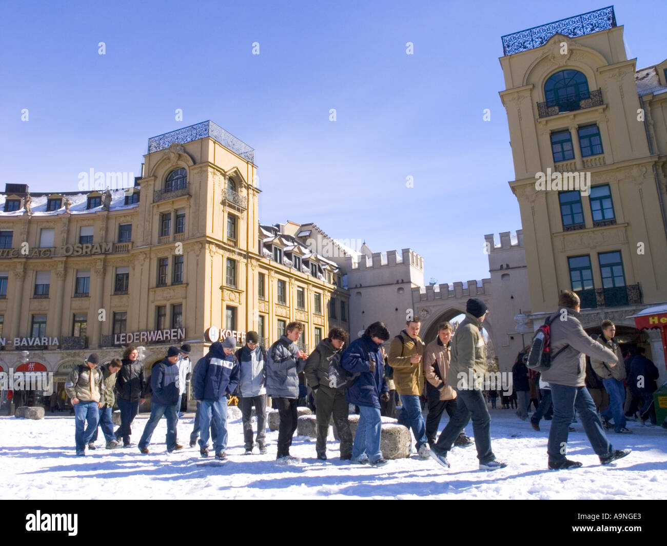 Tourist student at Karlsplatz tor gate stachus square plaza Munich ...