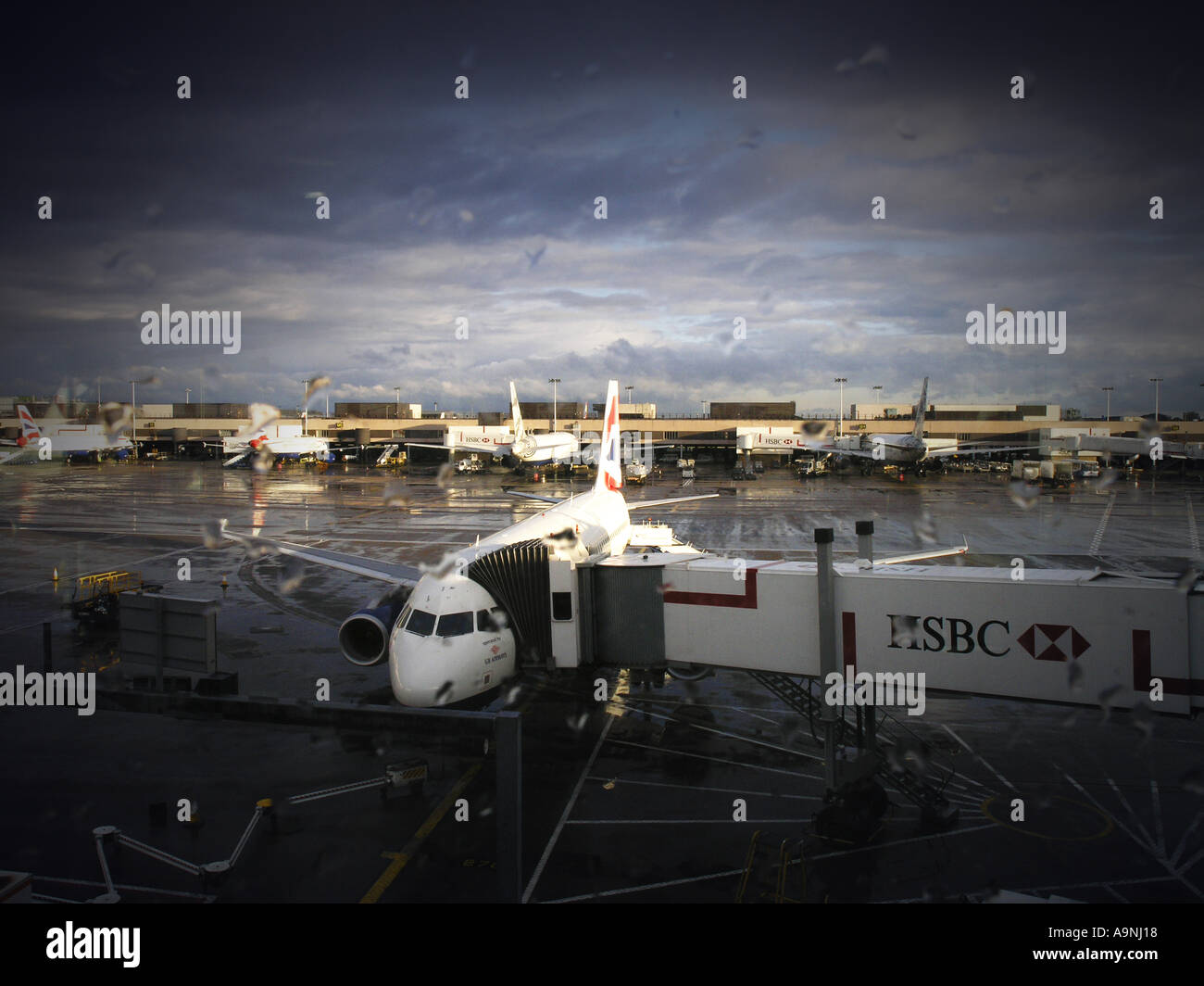 Heathrow airport London England great britain UK airport rain weather ...