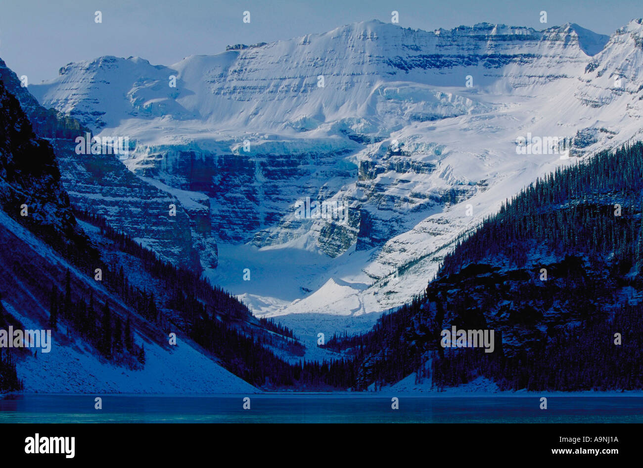 A frozen Lake Louise Mt Victoria Victoria Glacier the Plain of the Six ...