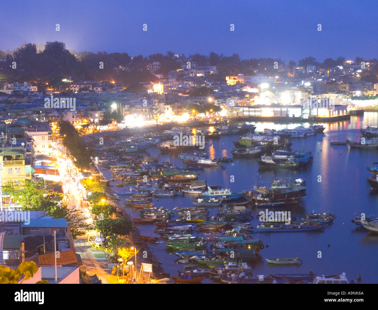 China Hong Kong Cheung Chau island chinese boats mooring in shelter and ...