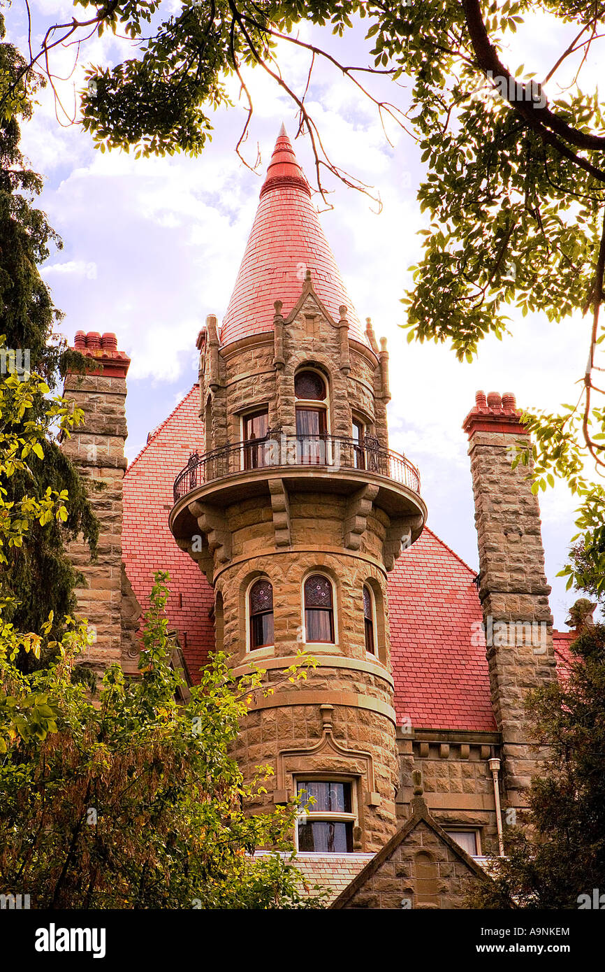 Image of Craigdarroch Castle tower framed in tree branches Victoria ...