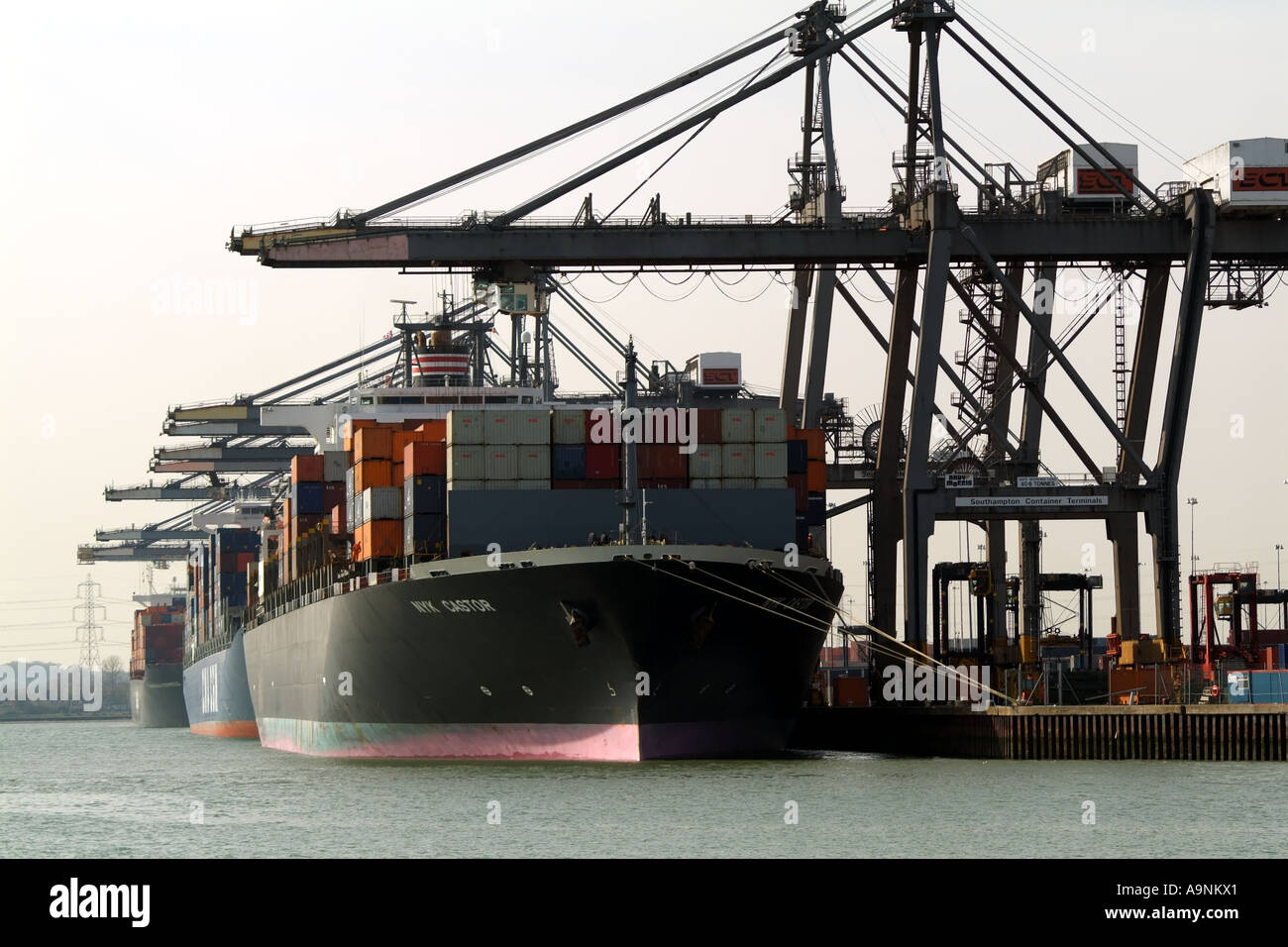 Southampton Container Terminal southern England. SCT straddle carrier ...