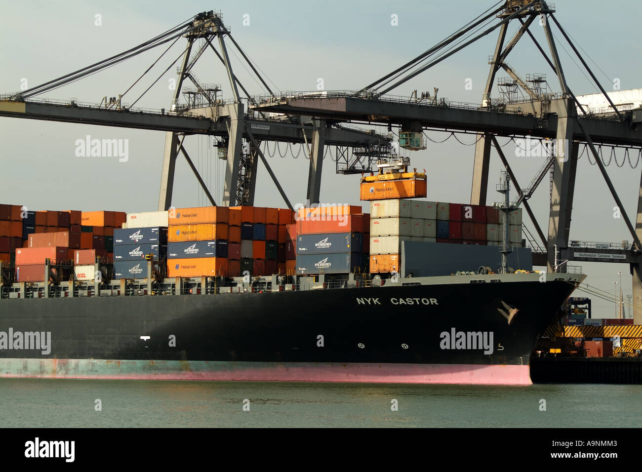 Southampton Container Terminal southern England. SCT straddle carrier ...