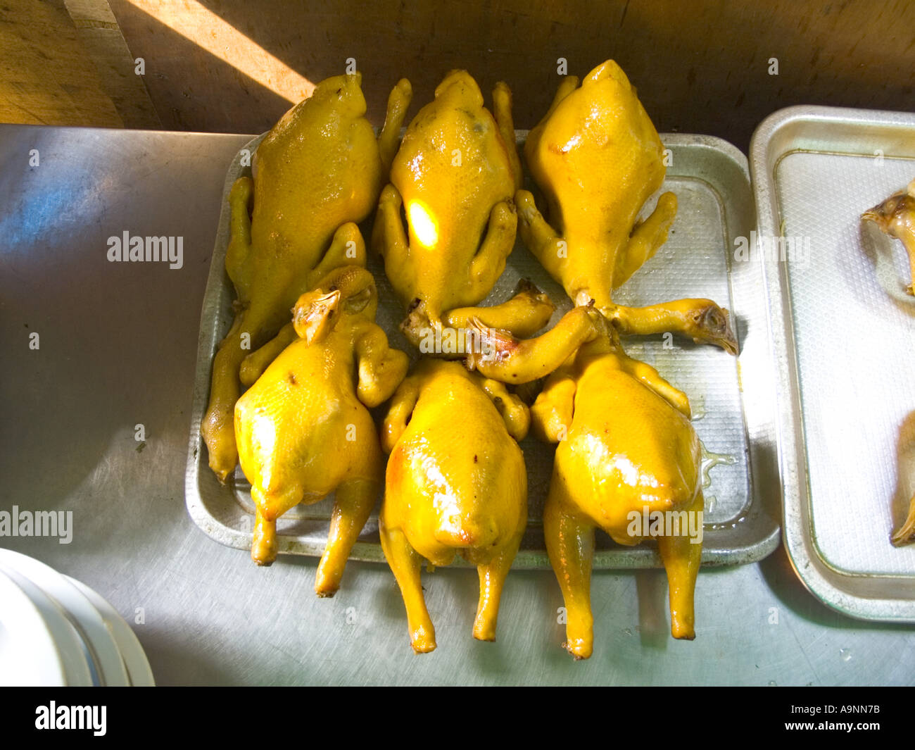 Cooked chicken hanged in market Cheung chau Hong Kong china Stock Photo ...