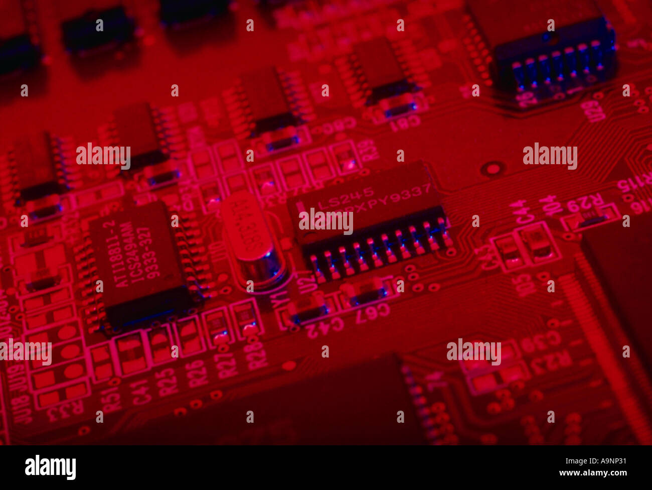 Close up of computer video card with red light Stock Photo - Alamy