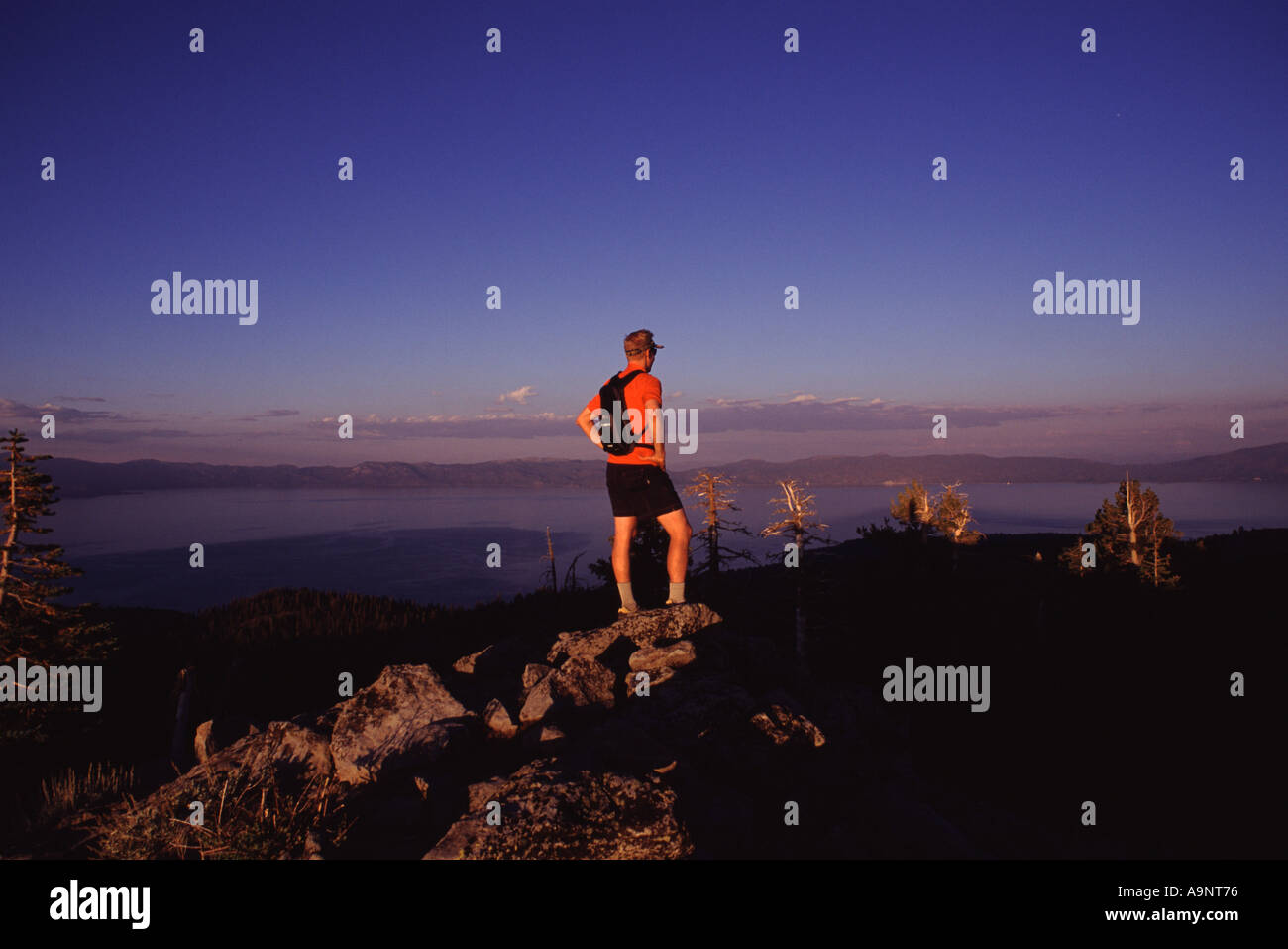 A man running above Lake Tahoe CA Stock Photo - Alamy