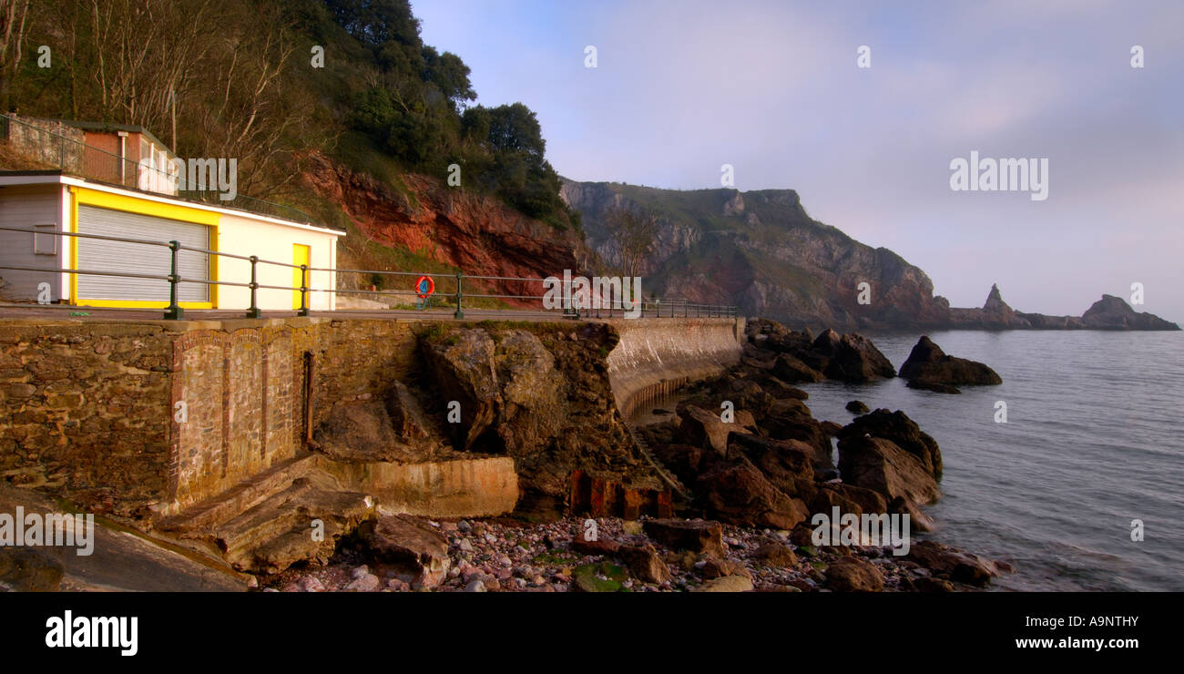 Beautiful dawn light at Ansteys Cove near Torquay South Devon with Long ...