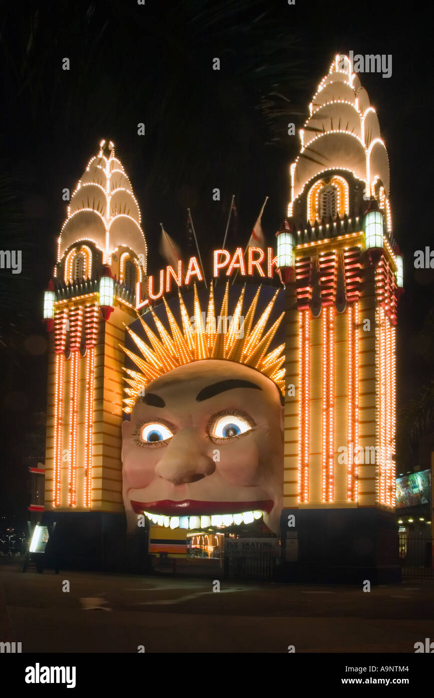 Slightly scary smile of entrance figure to Sydney Coney Island Fun Fair ...