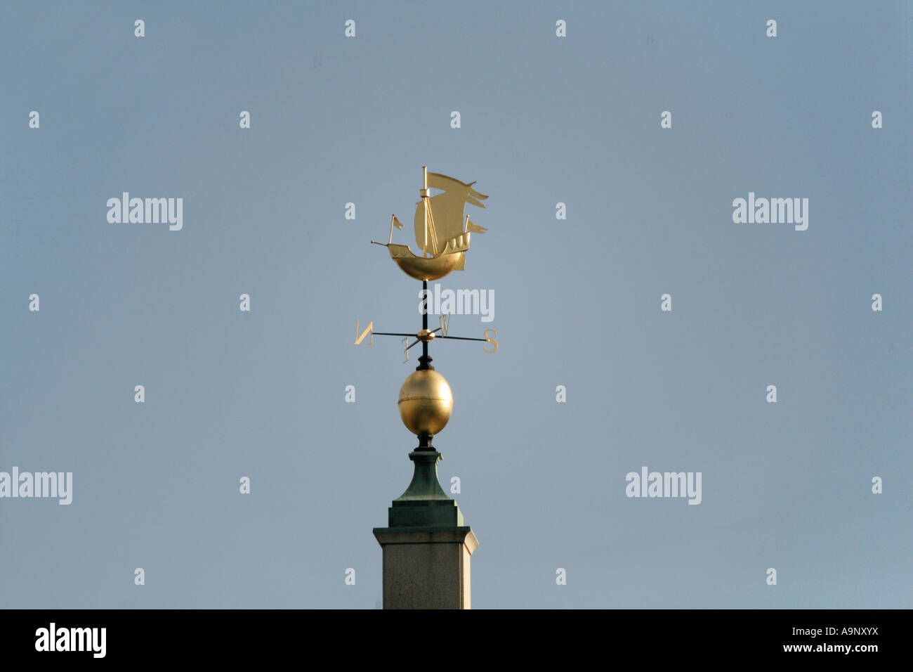 gold weather vane on top of clock tower county hall Exeter Devon County ...