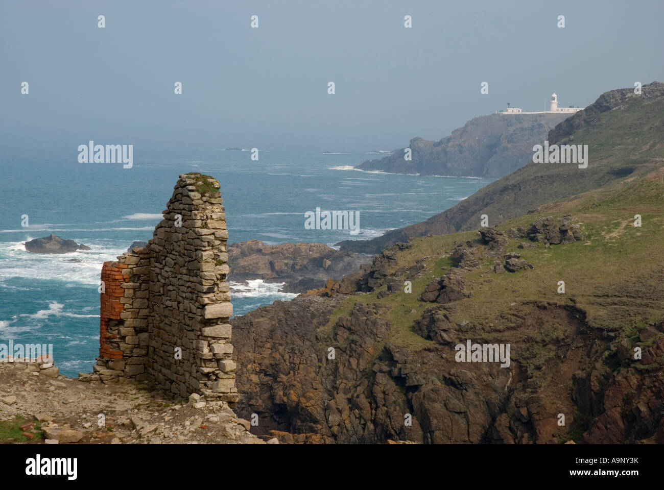 Pendeen Watch lighthouse on the Land's End peninsula coastline Cornwall ...