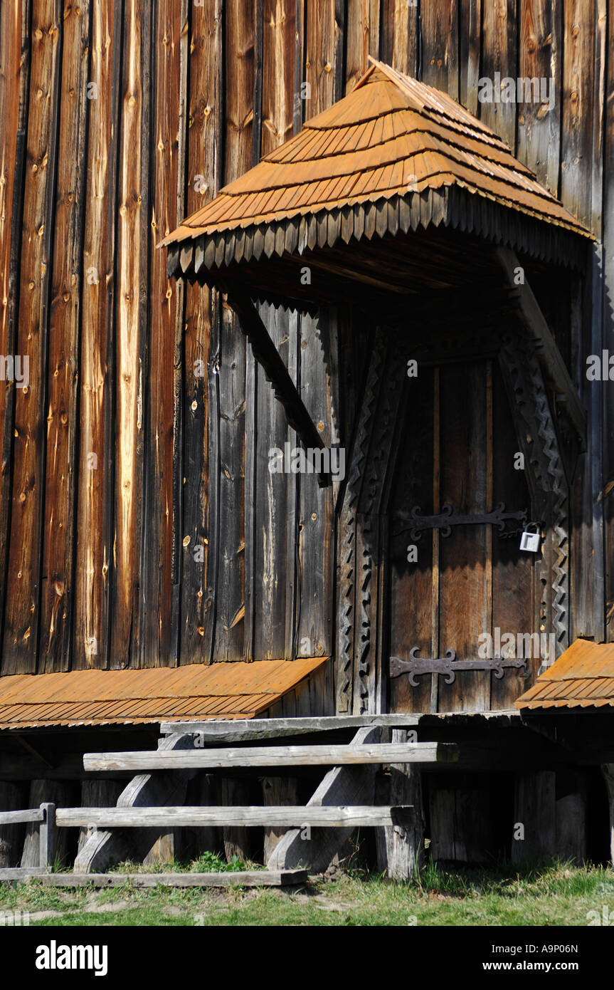 Ancient wooden building porch with a door Stock Photo - Alamy