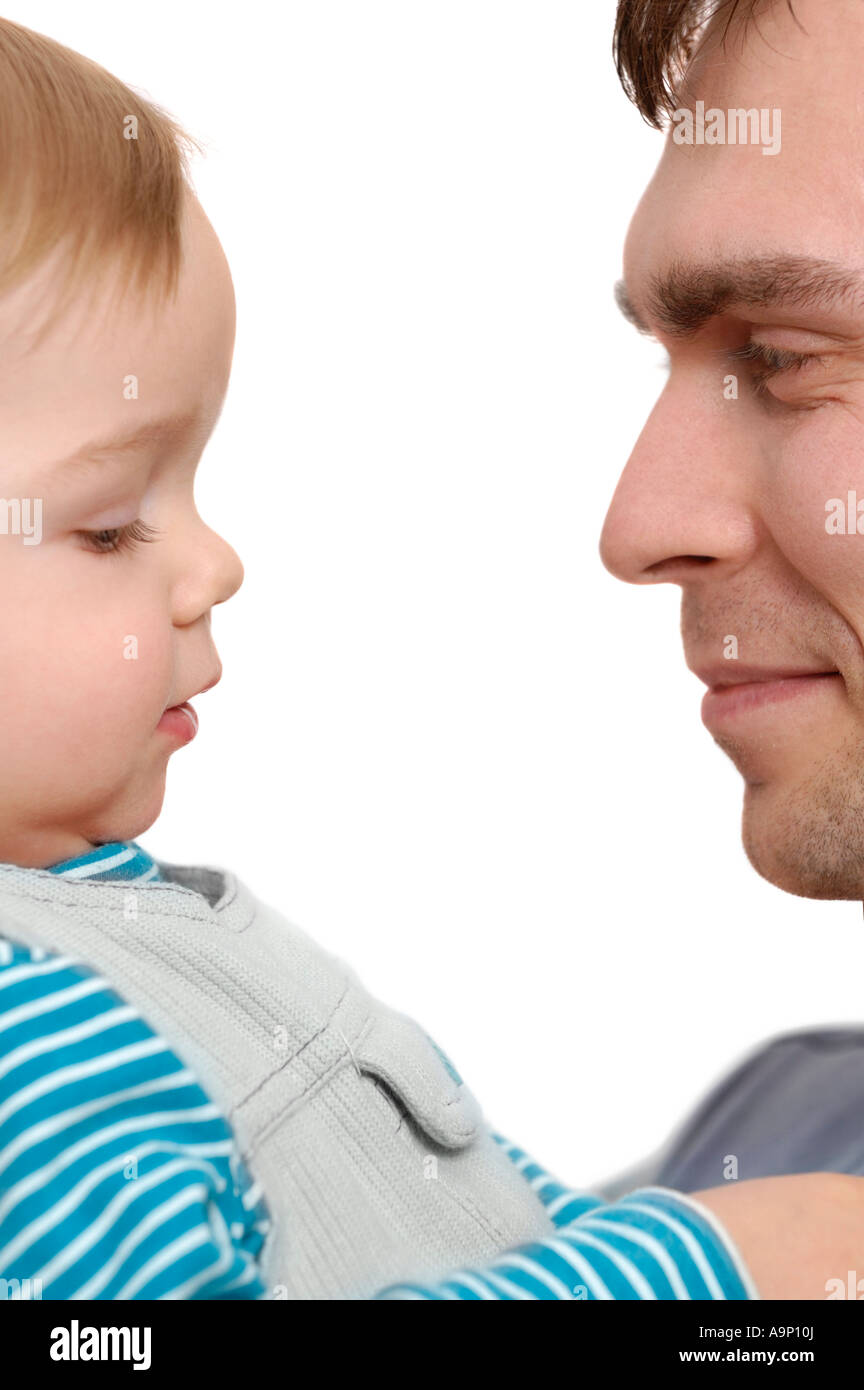 Little baby boy and his father together child and adult man parent ...