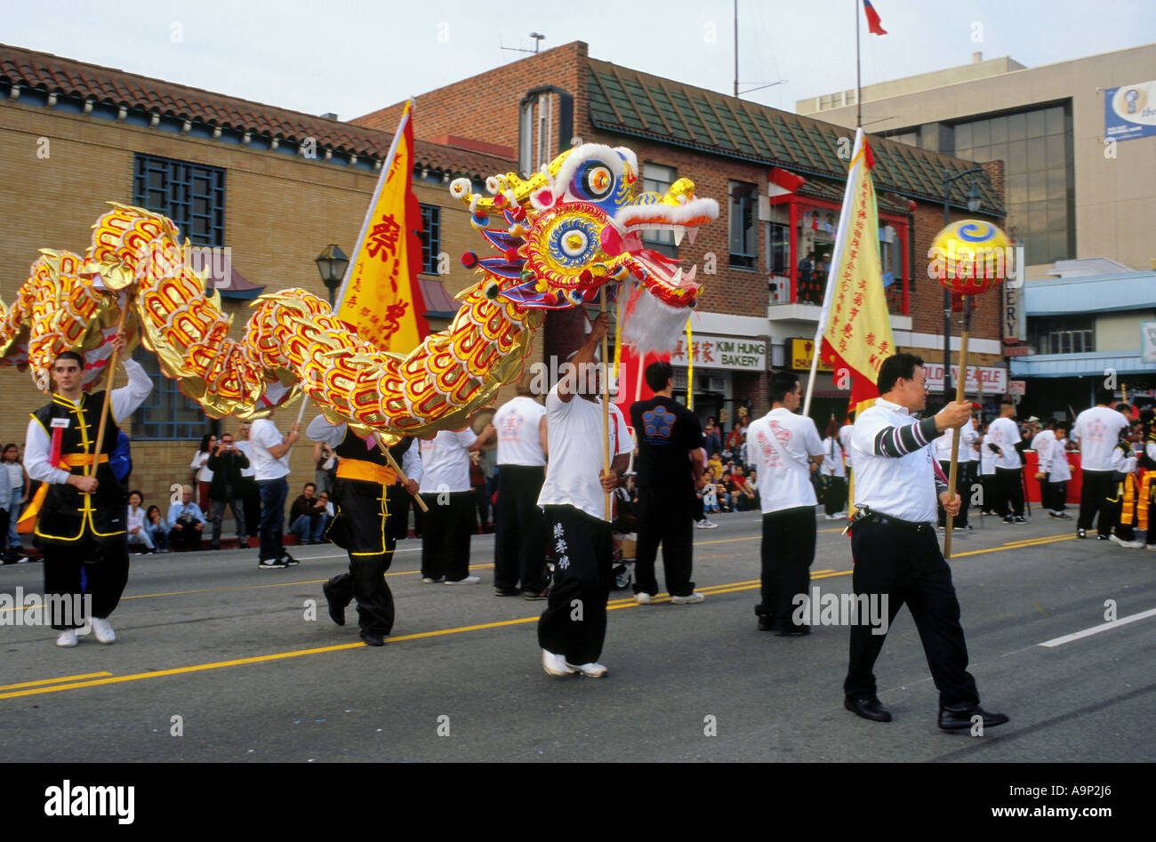 Beautiful golden dragon carried along Broadway during the Chinese New ...