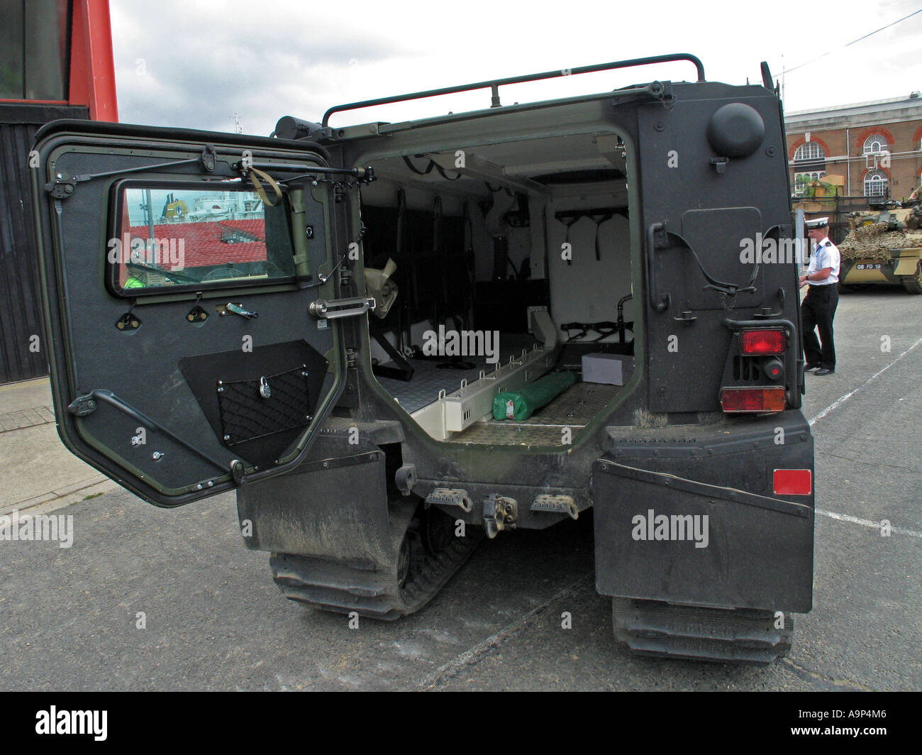 rear shot of the internal transport area of a lightly armed military ...