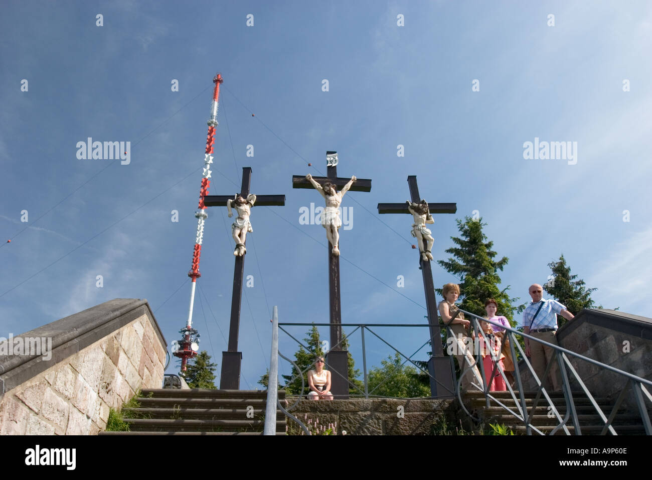 antenna broadcast signal aerial mast and crucifix on Kreuzberg ...