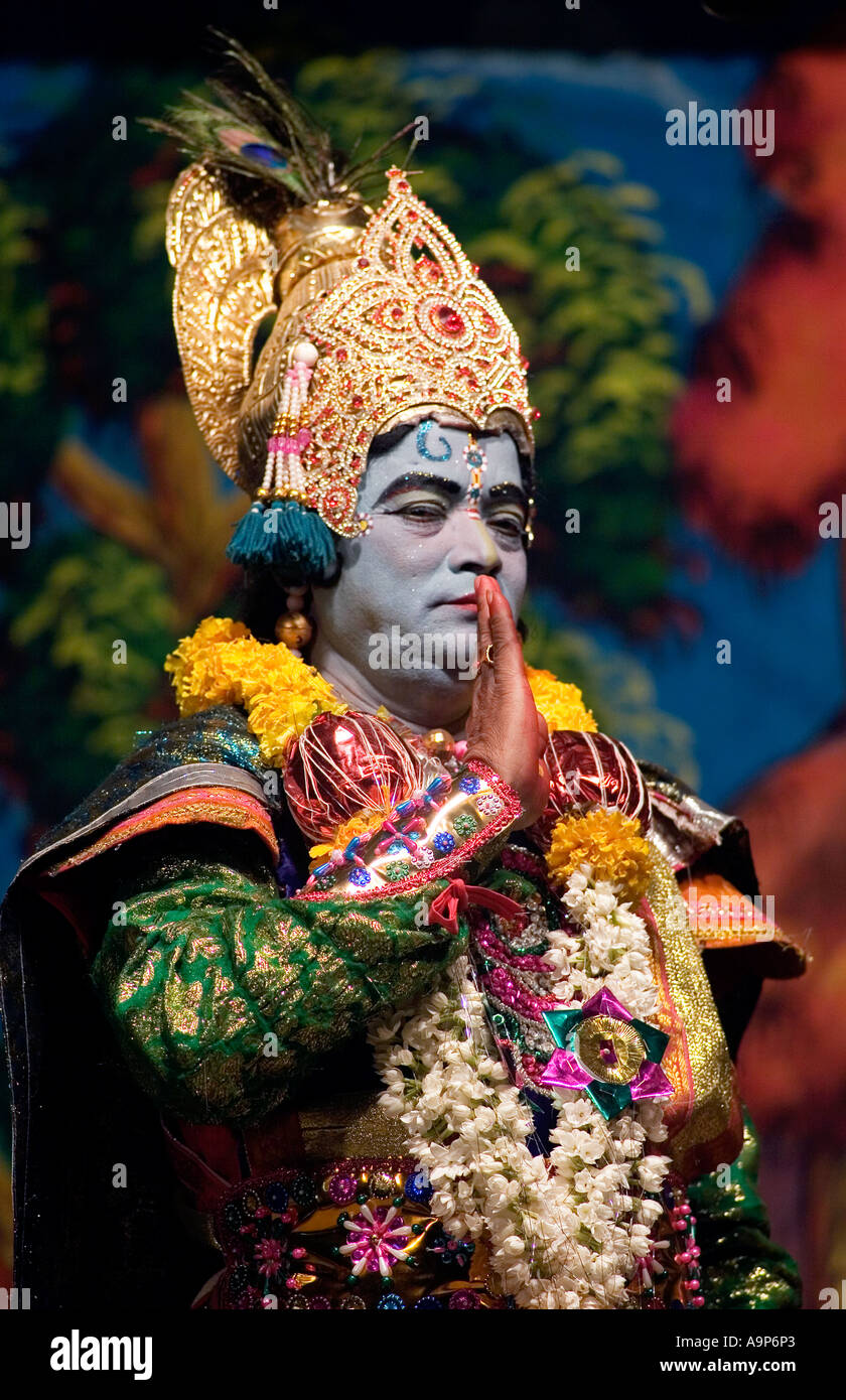 Indian street actor dressed as Krishna performing The Mahabharata on ...