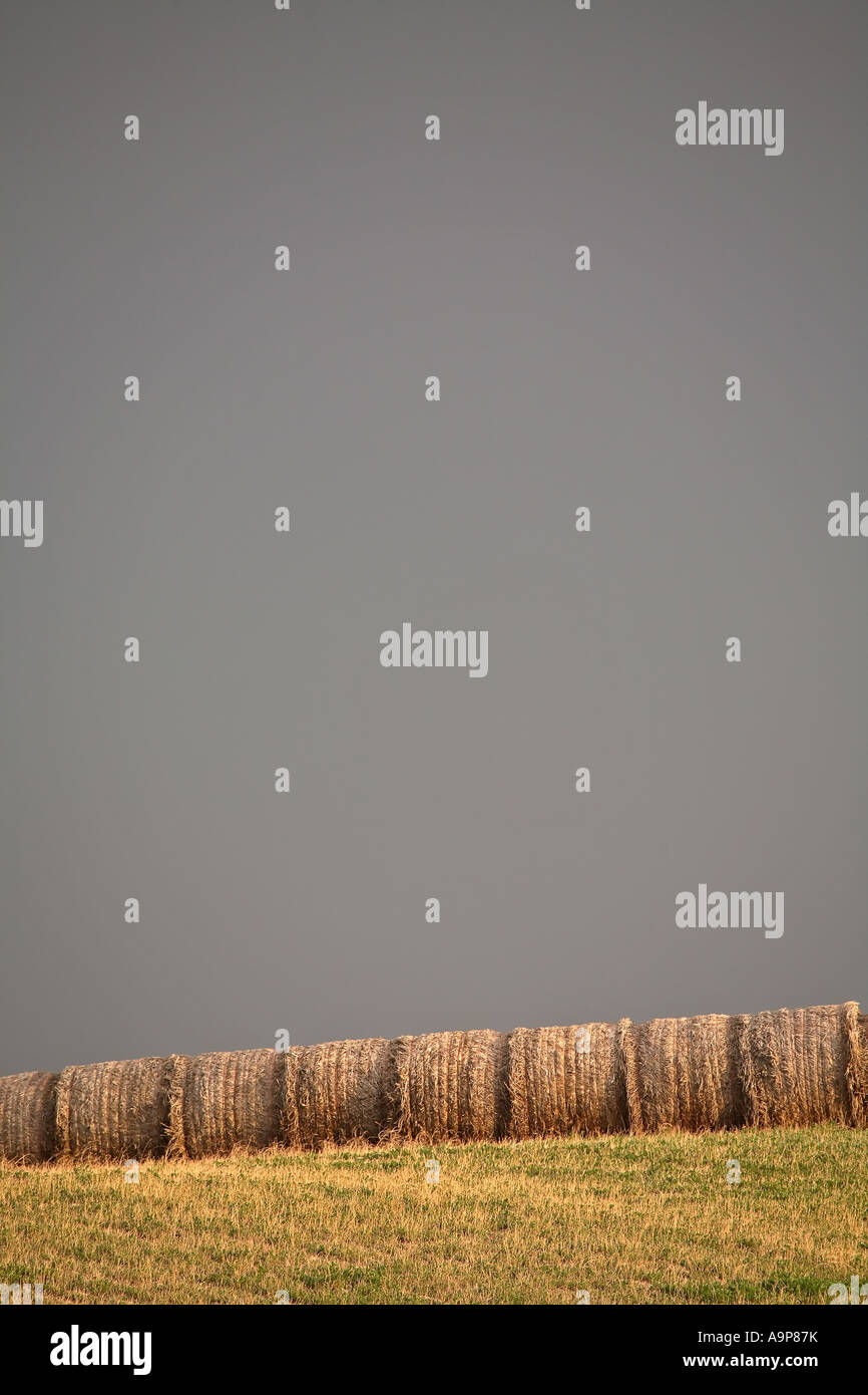 Storm clouds behind hay bales in Saskatchewan Stock Photo - Alamy
