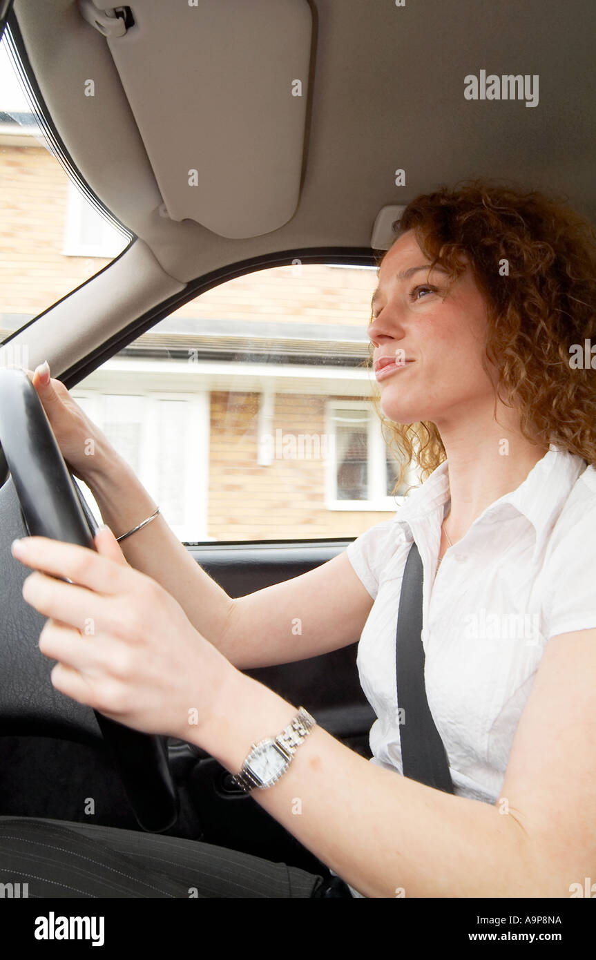 woman, driver, car, paying, attention, steering, driving, turn, turning ...