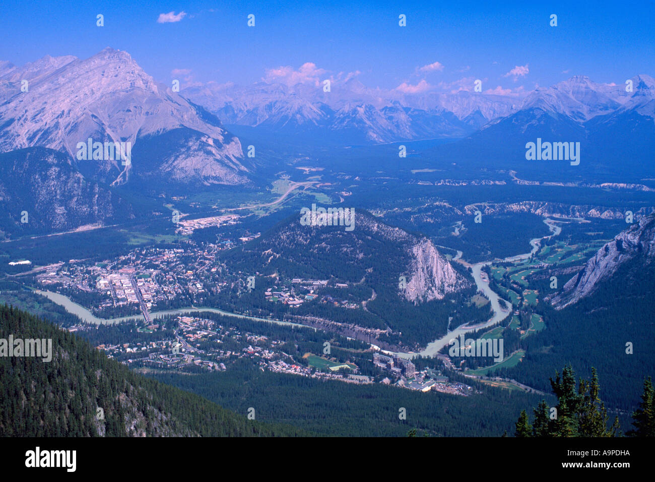 Aerial View of the Town of Banff and Area from Sulphur Mountain in ...