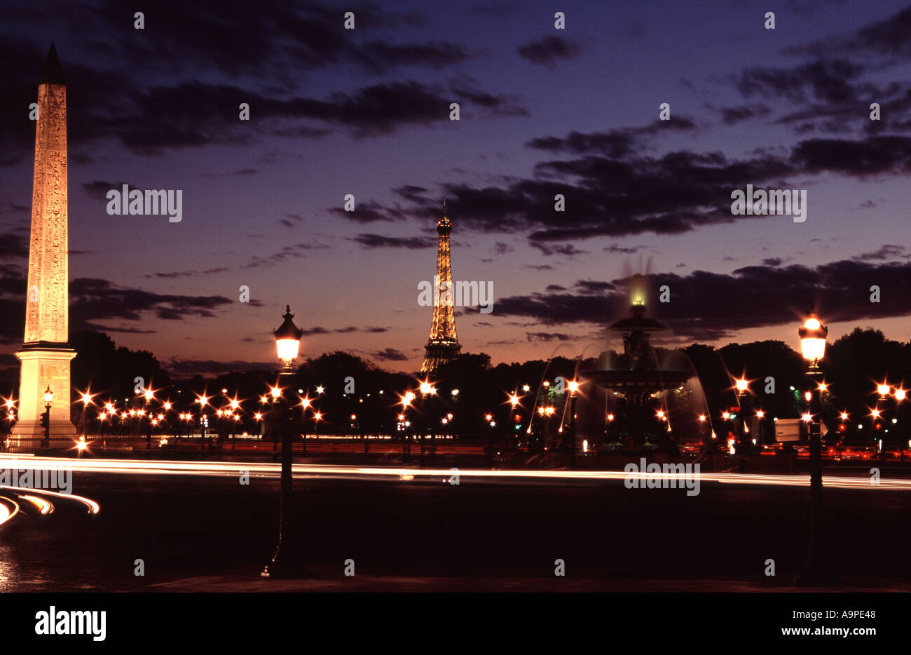 Eiffel tower and place de la concorde at sunset Paris France Stock ...