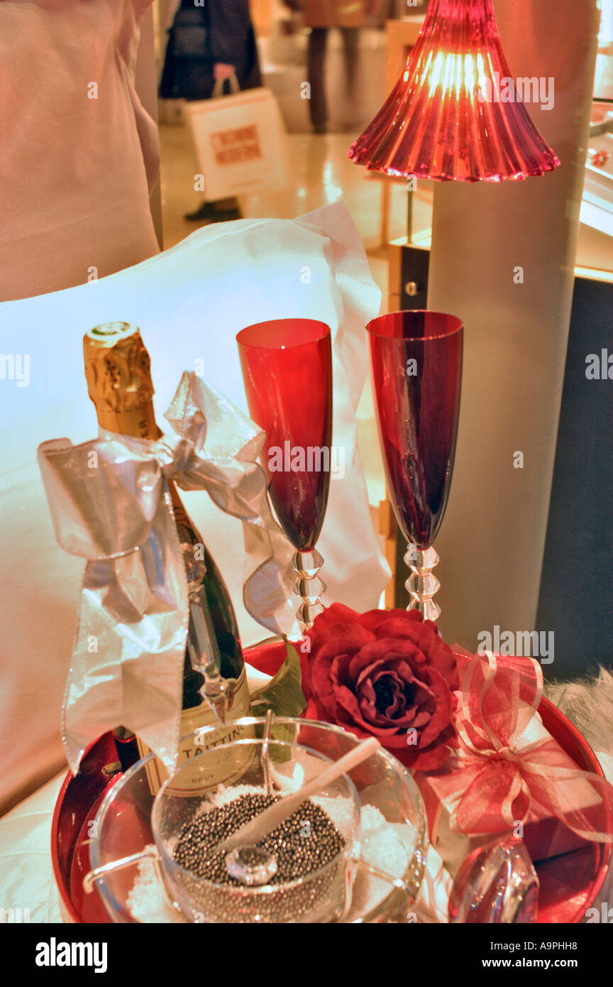 Paris France, Close up, Luxury Store Window Display, Champagne and ...