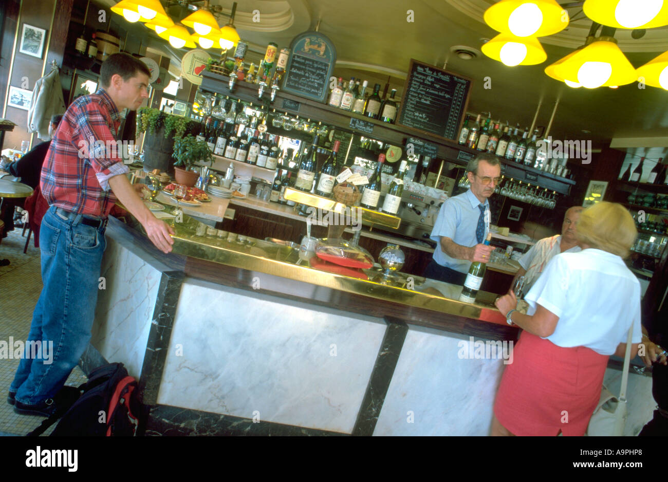 Paris Cafe, France, French people at Bar, French Bistro Restaurant, "L ...