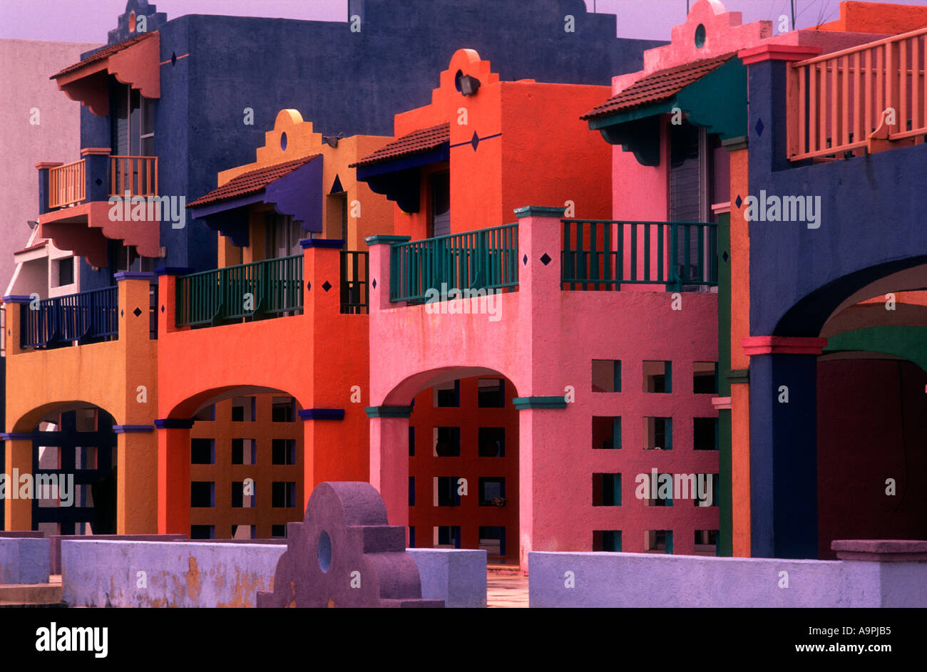 Mexico Yucatan State Progreso colorful condos on beach Stock Photo - Alamy