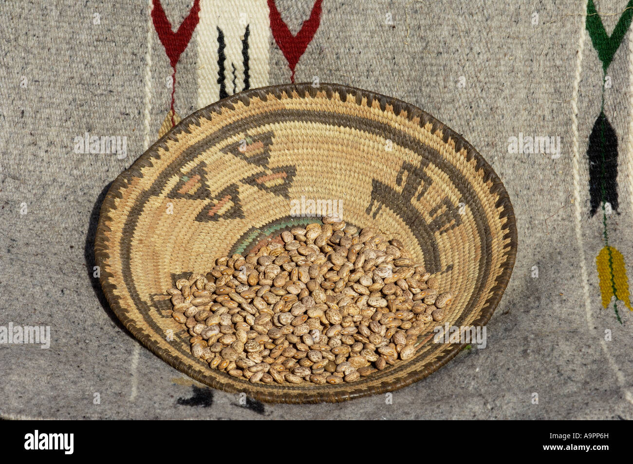 Dried beans in a Native American basket. Digital photograph Stock Photo ...