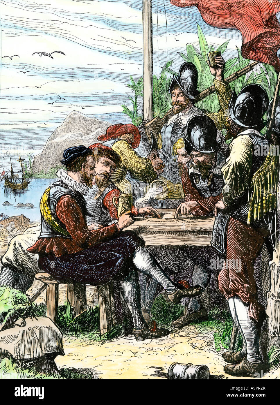 Sir Walter Raleigh and his expedition at Trinidad off South America ...