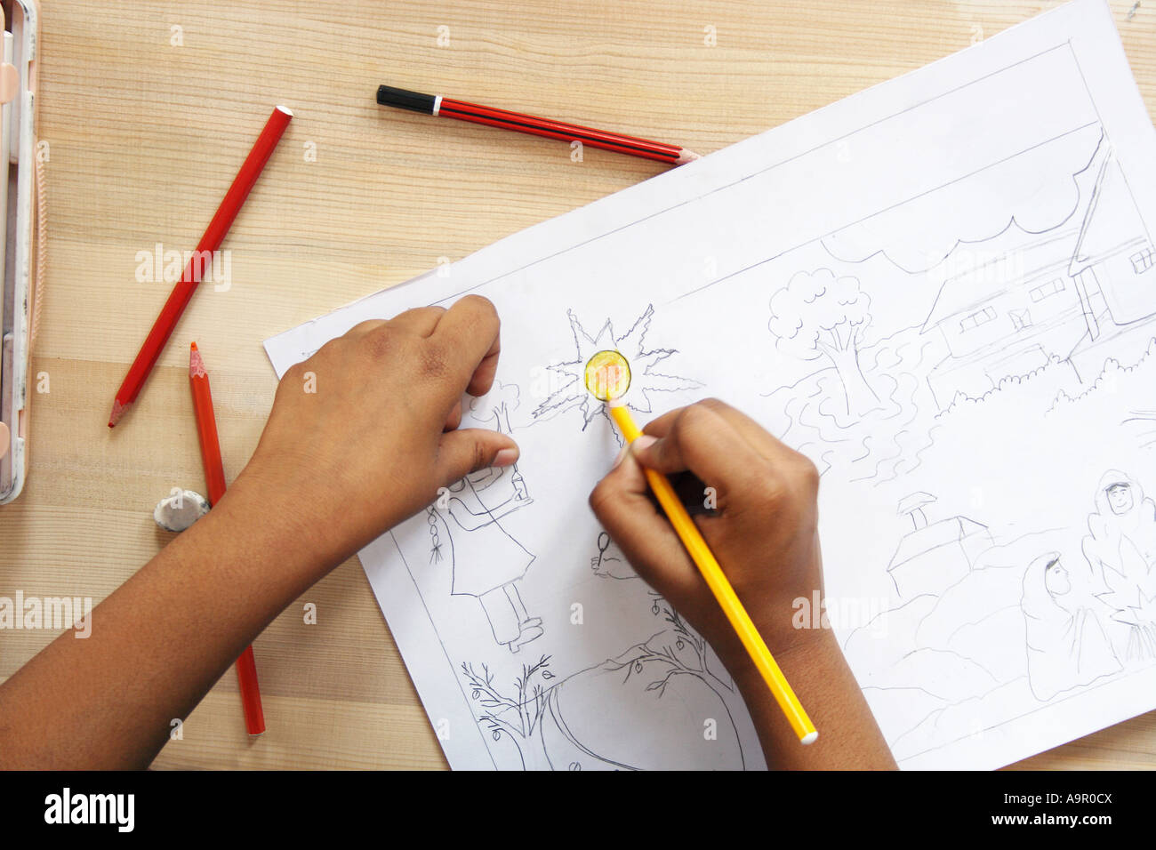 School kid drawing on a chart Stock Photo - Alamy