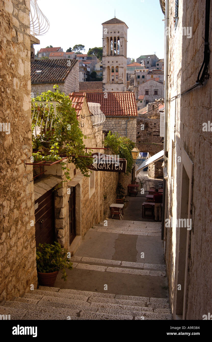 Side street in medieval town of Hvar Hvar Island Croatia Stock Photo ...