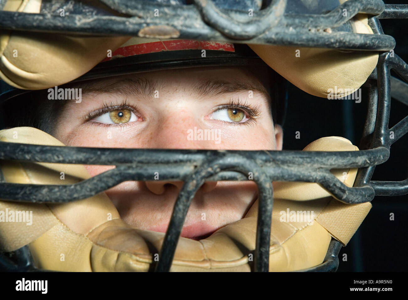 Teenage boy wearing a helmet Stock Photo - Alamy