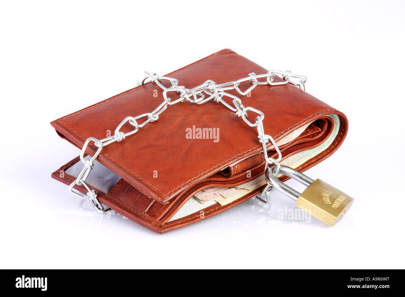 A wallet chained and locked Stock Photo - Alamy