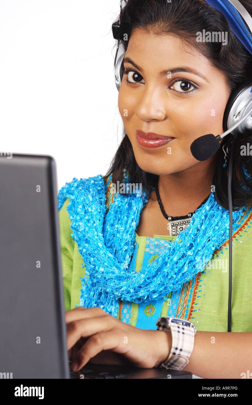 A Girl working in a call center Stock Photo - Alamy