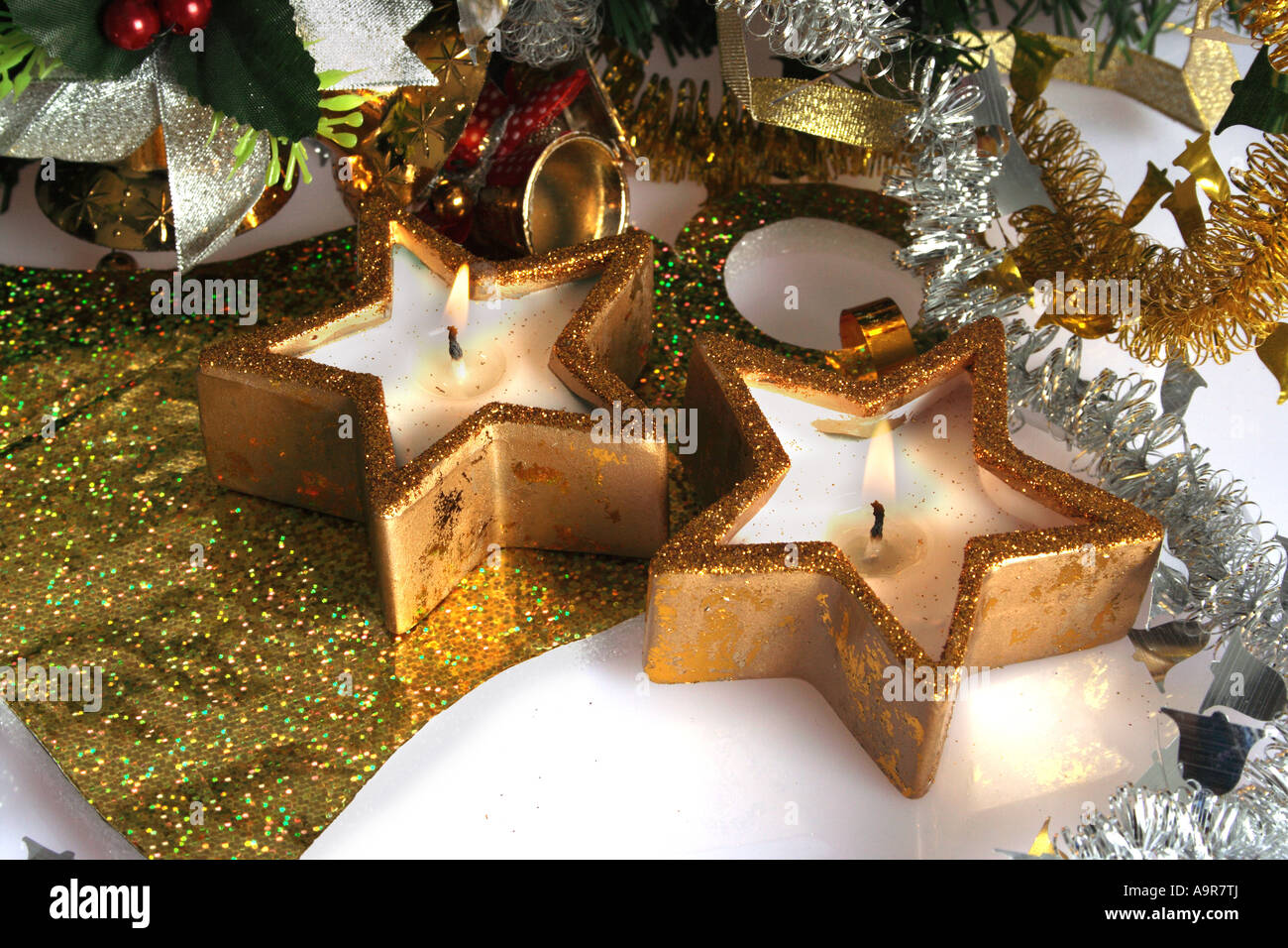 Fancy candles lit up on Christmas Stock Photo - Alamy